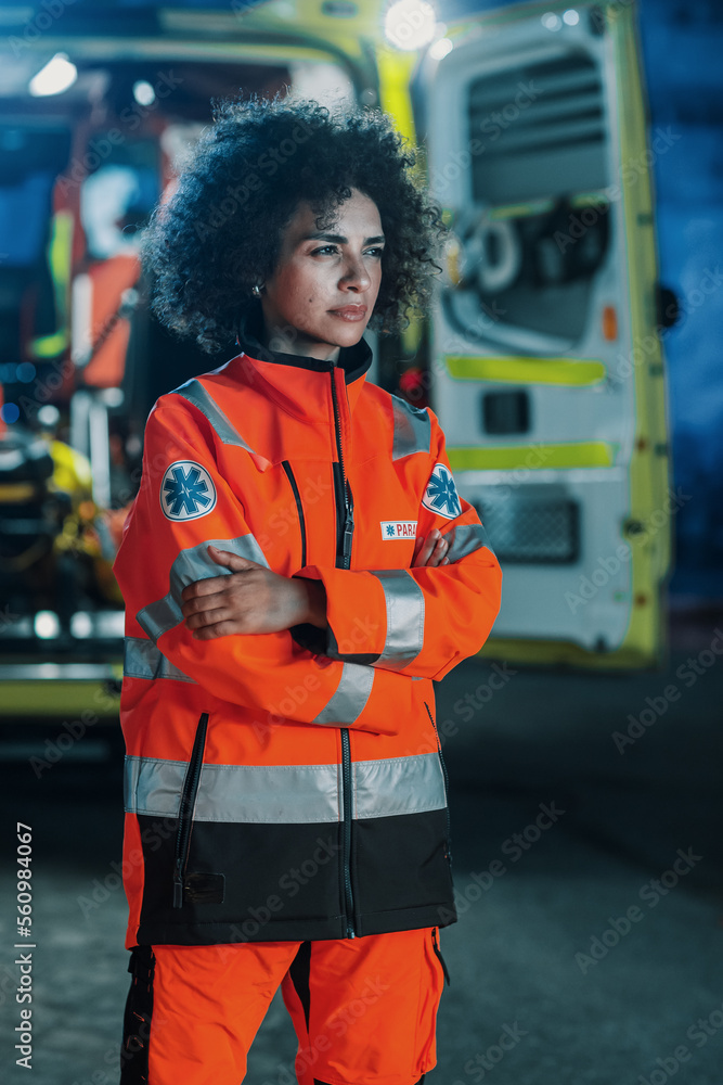 Vertical Photo: Portrait of Beautiful, Multiethnic, Female Paramedic ...