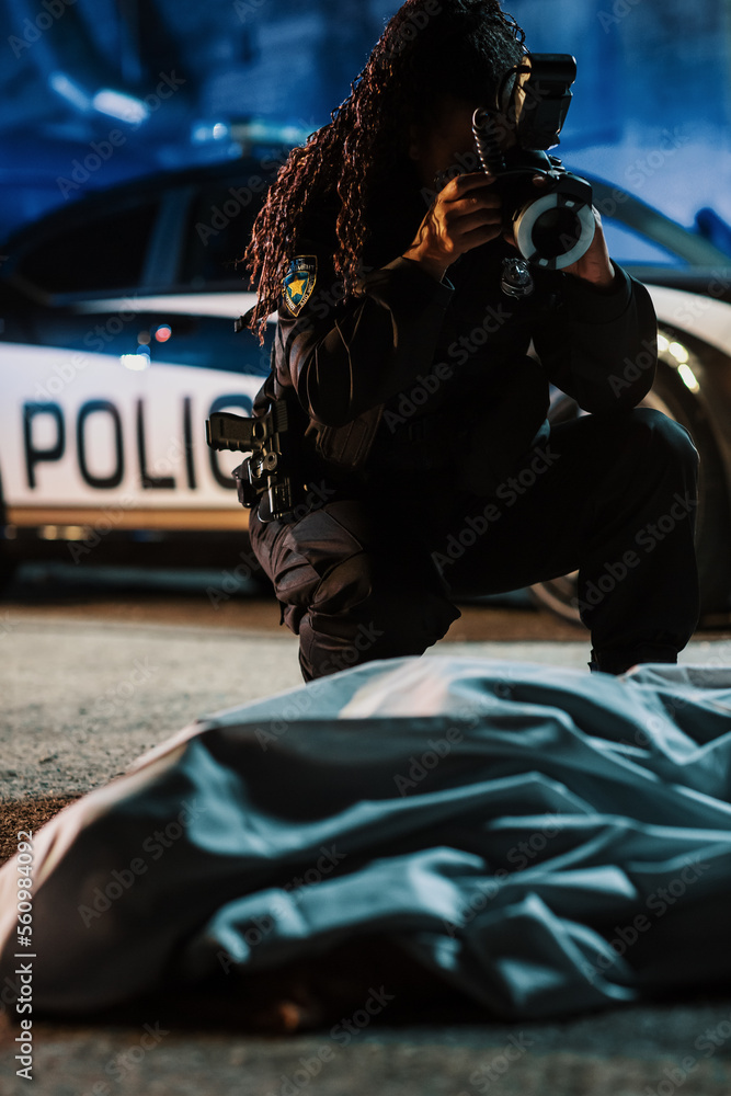 Black Female Chief of Police Present on a Crime Scene to Investigate ...