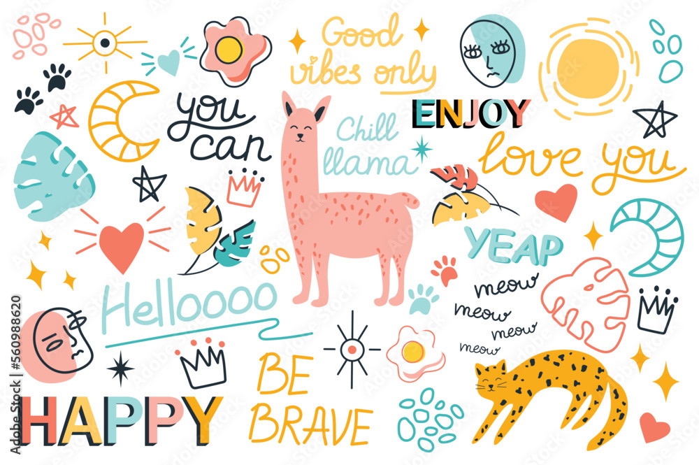 Slogans set icons concept without people scene in the flat cartoon ...