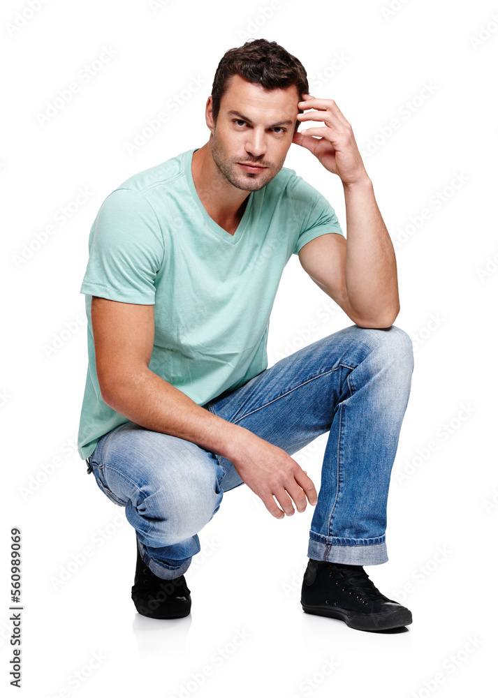 Fashion, attitude and portrait of man on a white background in trendy ...