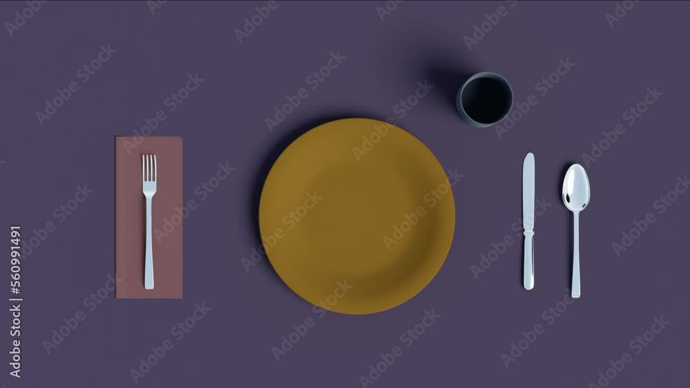 Simple dinner table setting of generic kitchen utensils in ...