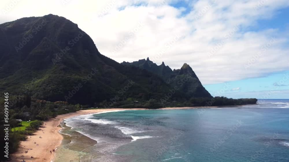 Epic Aerial view of island coast of Kauai, Hawaii. Amazing white sand ...