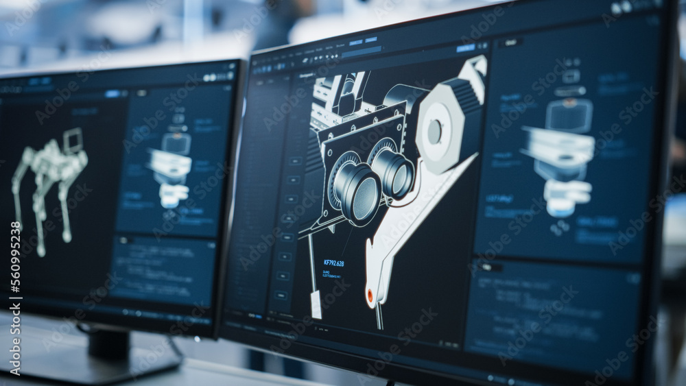 Close Up of a Computer Monitor Screen with 3D CAD Software with High ...