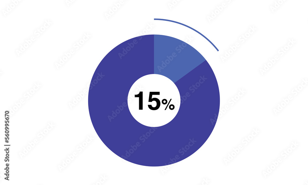 15 percent pie chart blue color, pie chart vector for blue color Stock ...