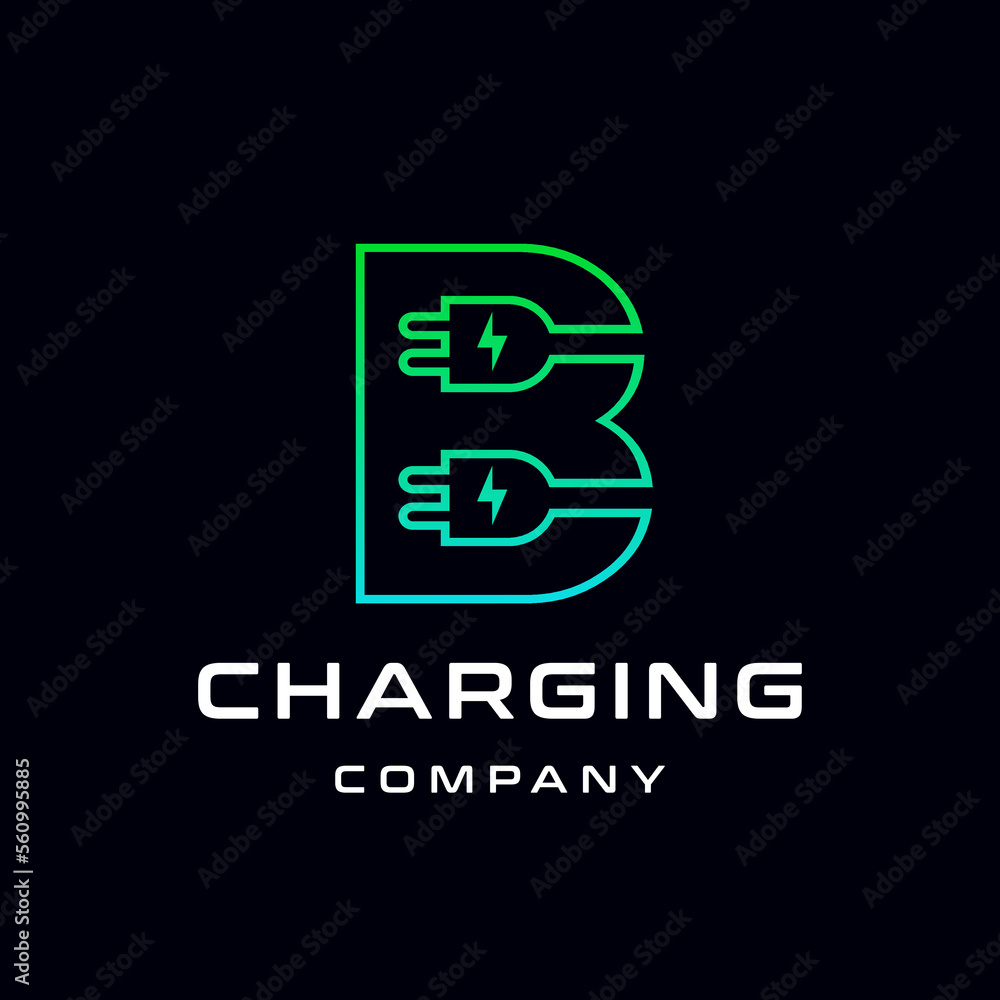 Letter B Electric Plug vector logo template. Font with green and blue ...