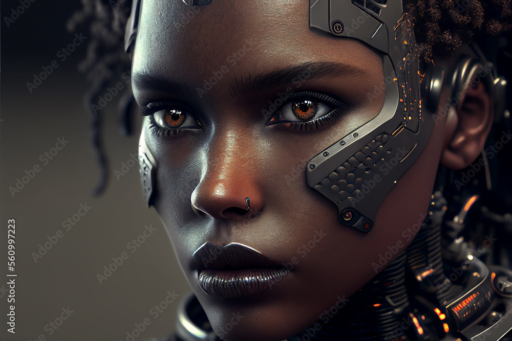 Beautiful android robot. Bionic woman with robotic technology details ...