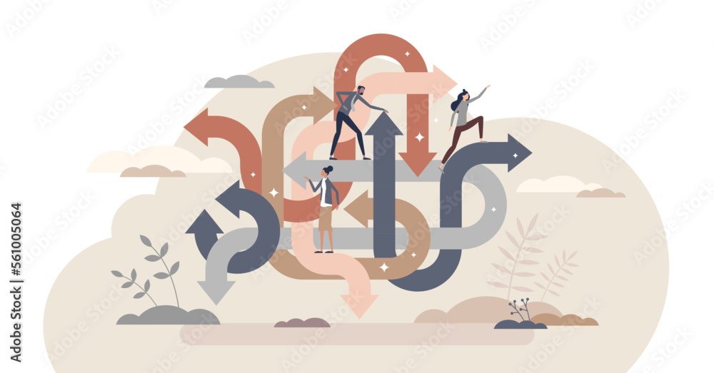 Decision making process with many solution path choices tiny person ...