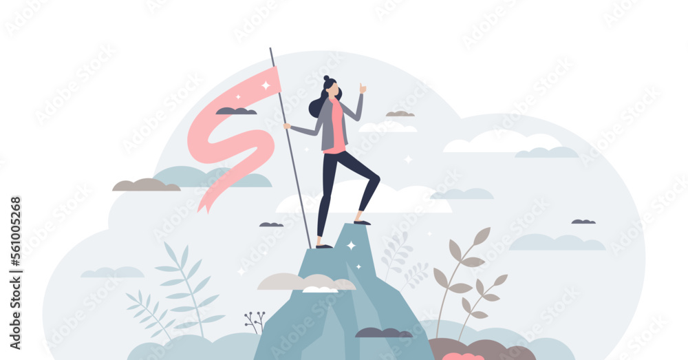 Successful businesswoman as confident female work leader tiny person ...