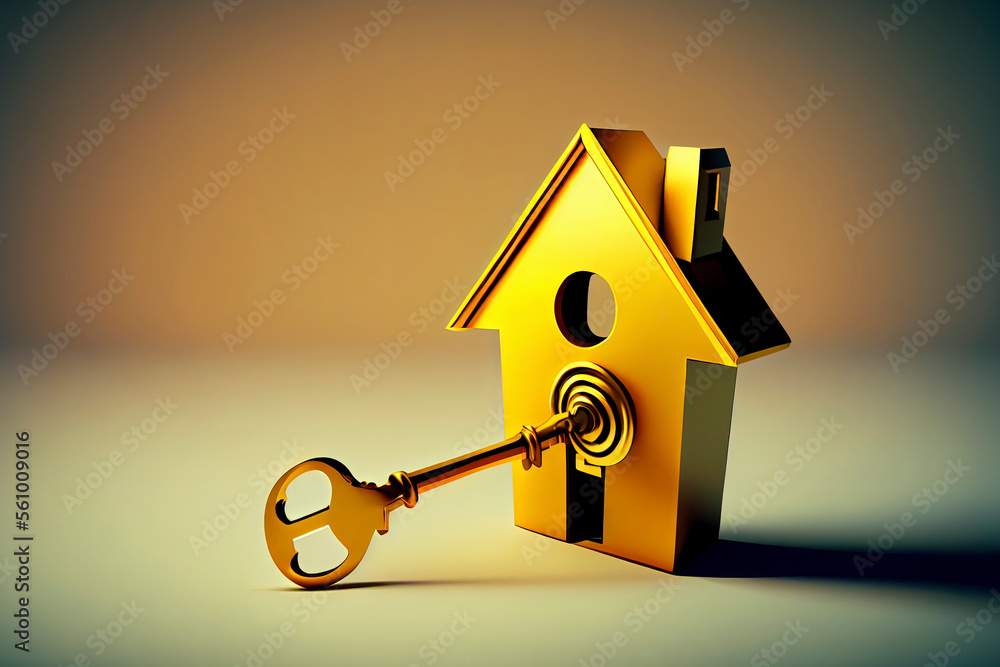 Gold key success concept. Housing sign with golden key Stock ...
