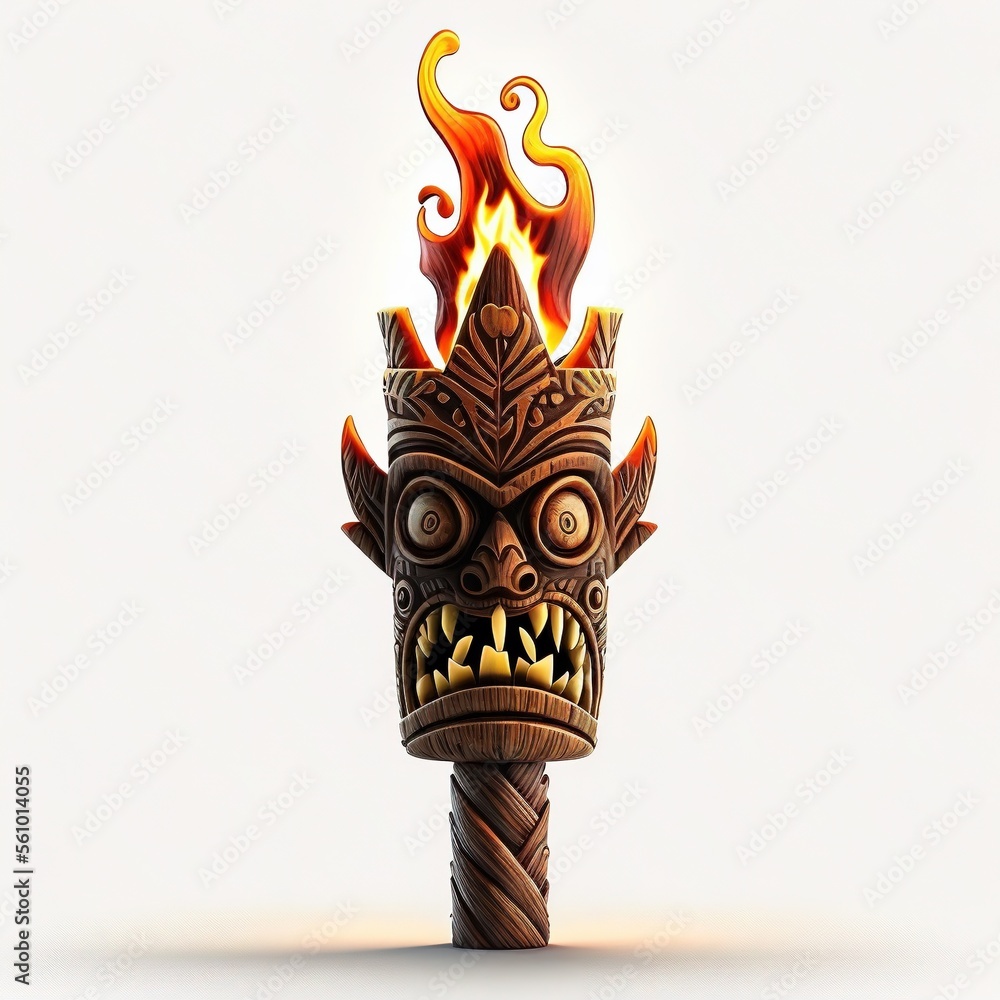 Ceremonial statue torch with flames isolated on a white background ...