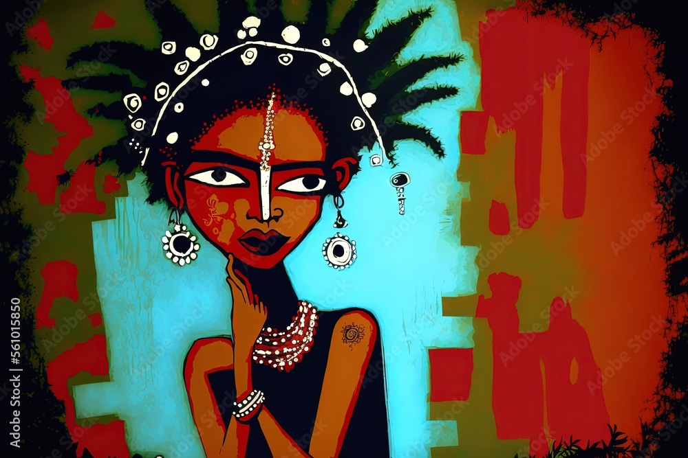 tribal pop art style illustration of a woman wearing tribal costume ...