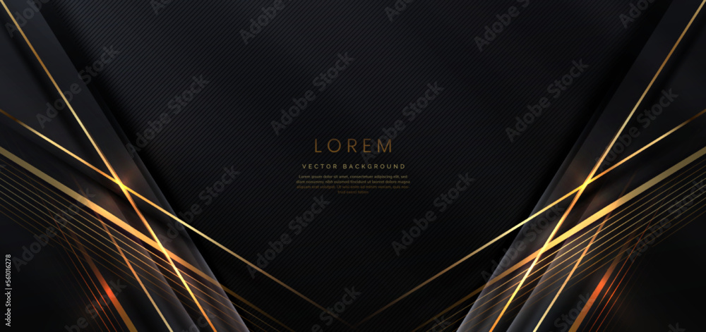 Abstract elegant black background with golden line and lighting effect sparkle. Luxury template ...
