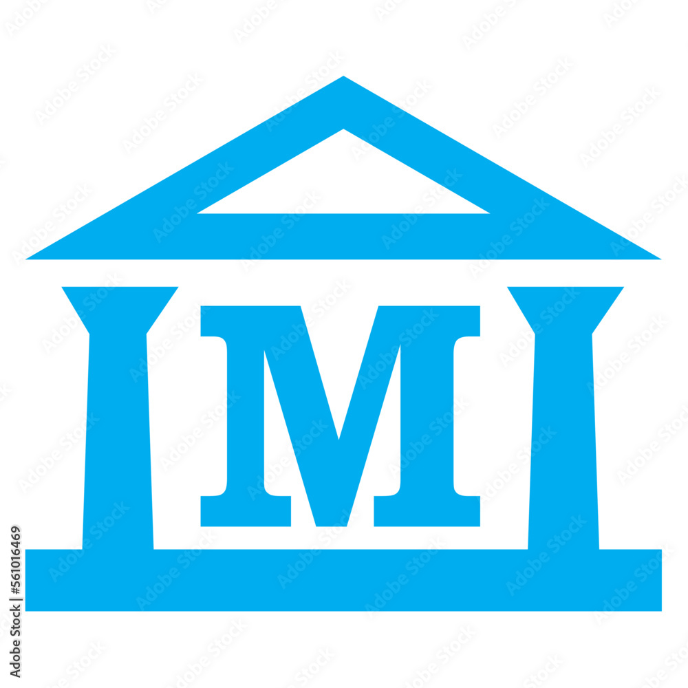 Blue and white vector graphic of a map symbol for a museum. It consists ...