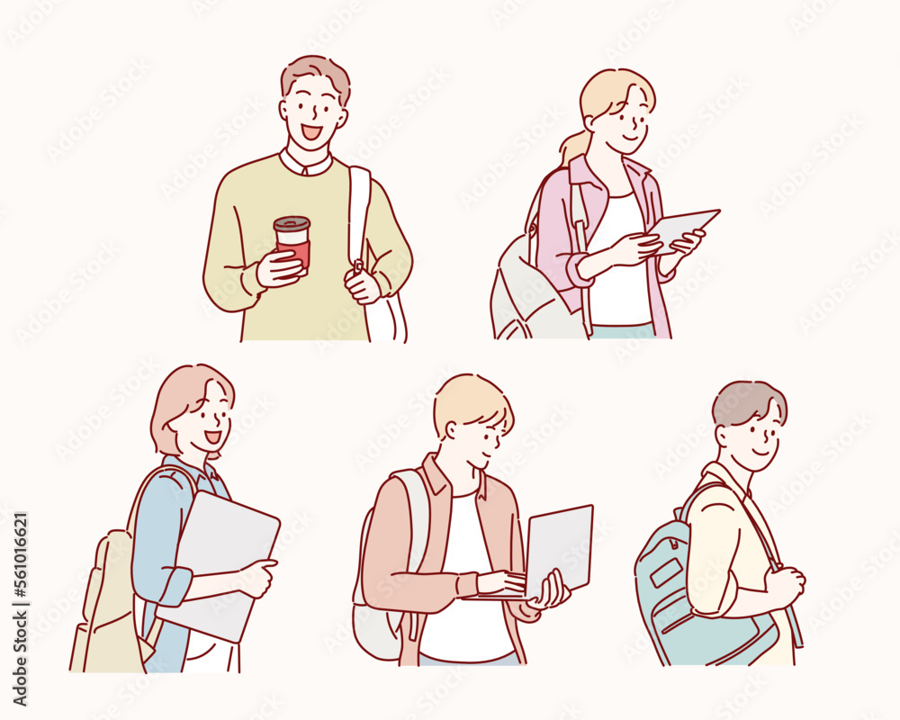 Student Friends set. Hand drawn style vector design illustrations ...