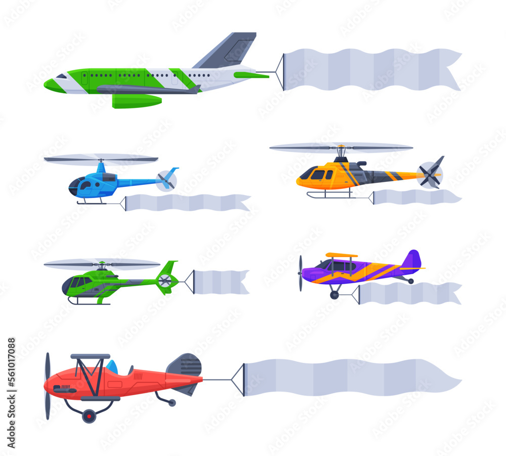 Aircrafts flying with advertising banners. Blank horizontal banner ...