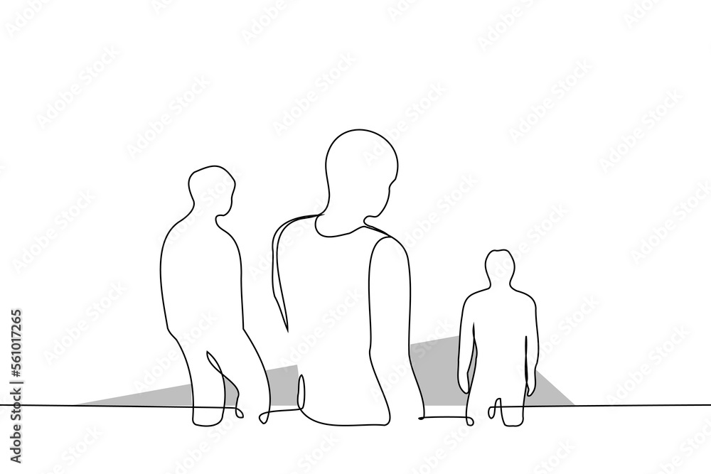 several men descend the stairs with their backs to the viewer - one ...