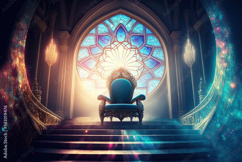 illustration of throne hall with light shine over throne through ornate ...
