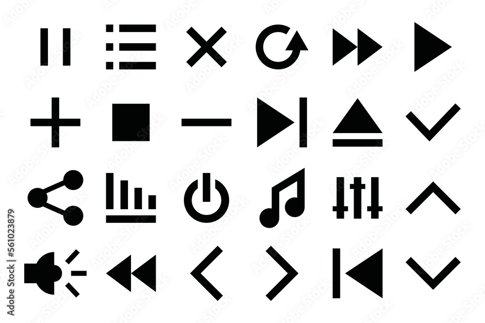 Music play button icons fill perfect. The collection includes for media ...