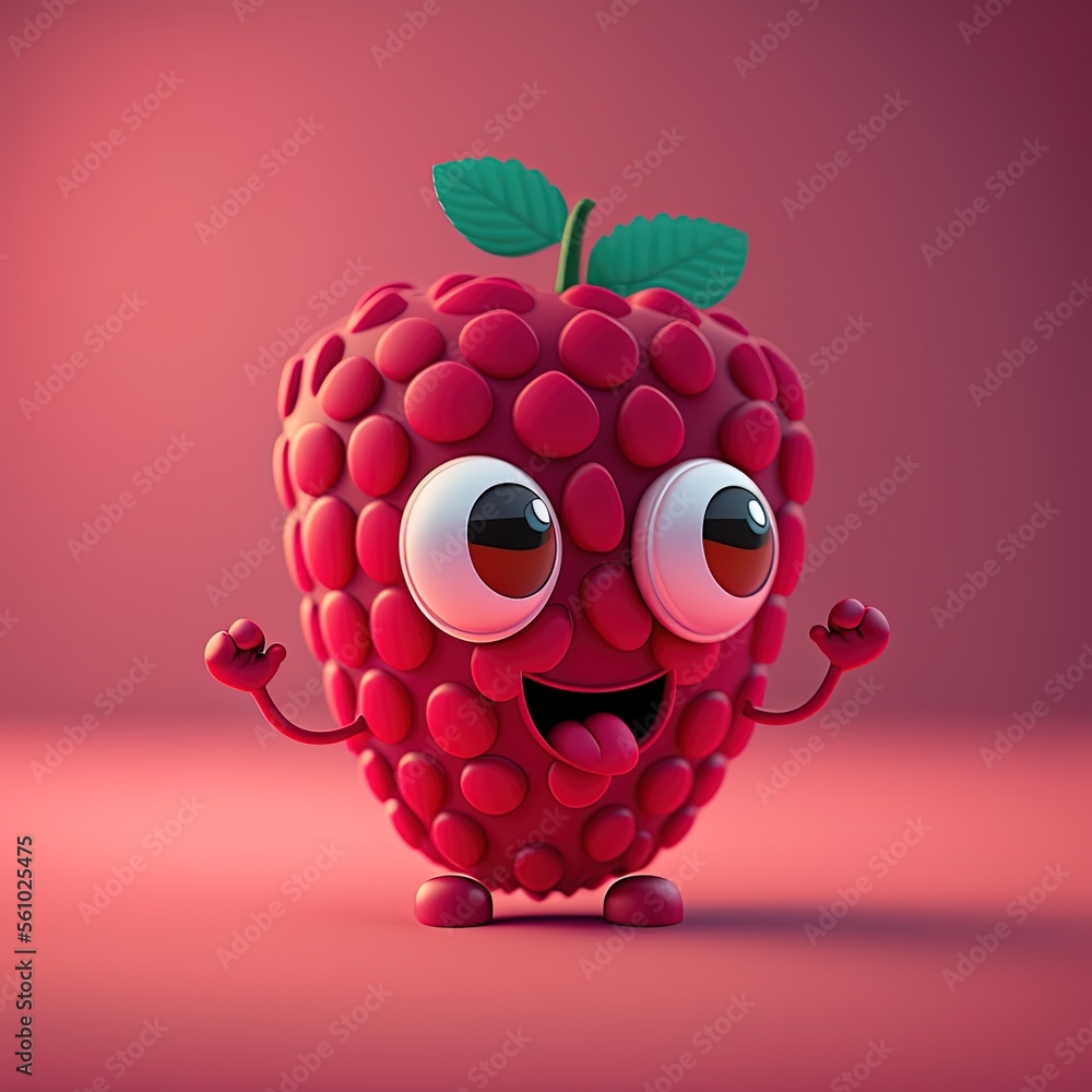 Cute Cartoon Raspberry Character (Generative AI) Stock Illustration ...