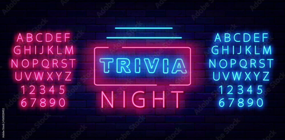 Trivia night neon sign. Geometric frame with lines. Quiz show. Game ...