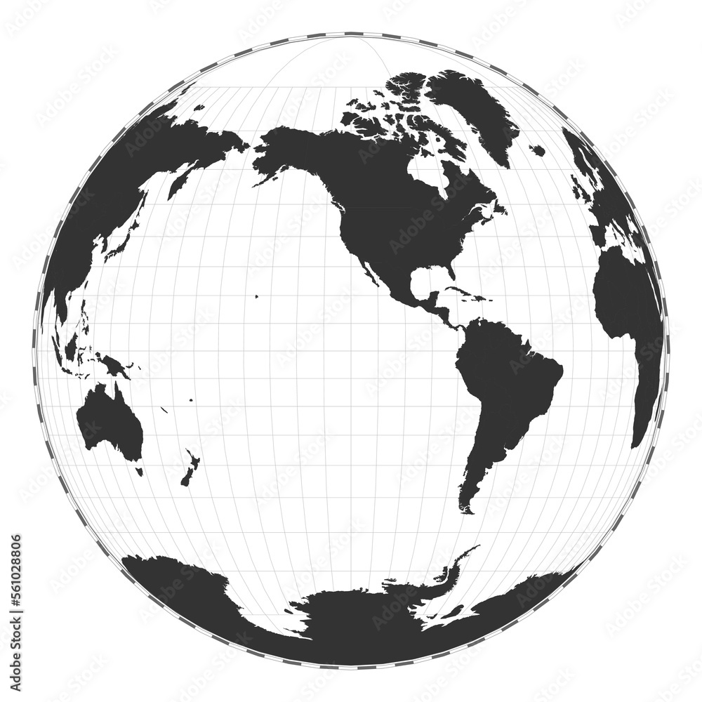 Vector world map. Gilbert's two-world perspective projection. Plain ...