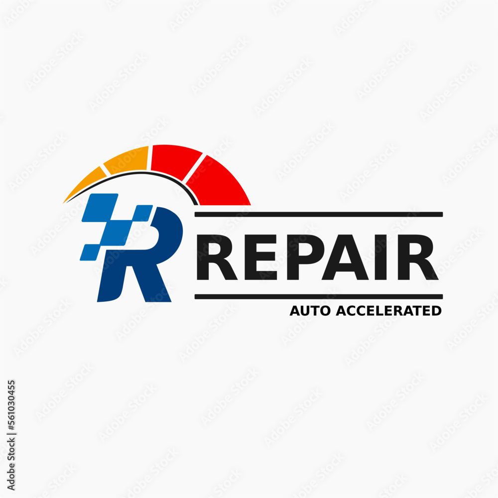 Initial R Letter with Speedometer, Race Icon for Automotive Company ...