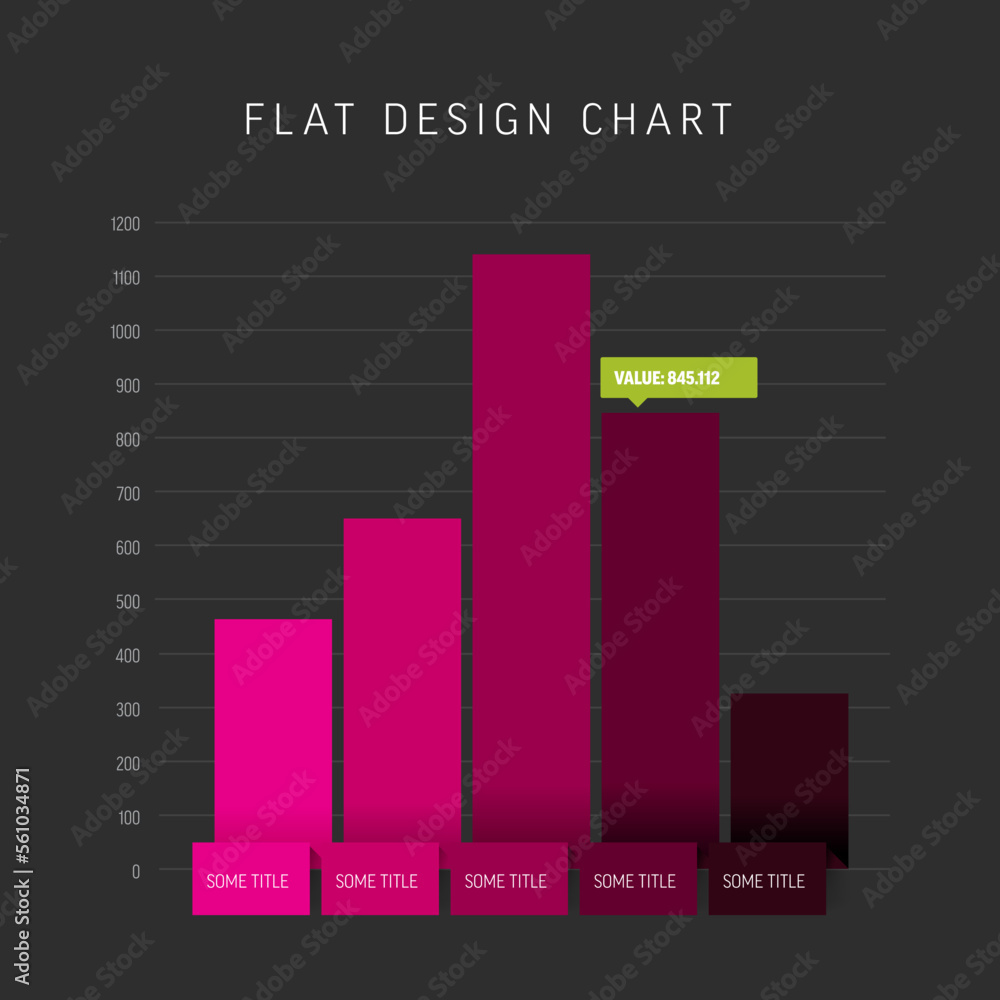 Vector dark flat design statistics pink columns graph infographic Stock ...