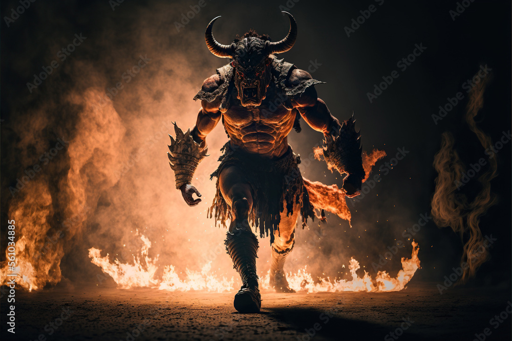 Minotaur. Head and tail of a bull and the body of a man. Generative AI Stock Illustration ...