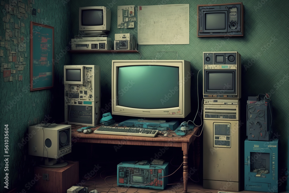 Retro computer technology concept, AI generated Stock Illustration ...