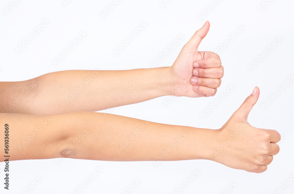 Thumbs up, success and hands of people for thank you, agreement and ...