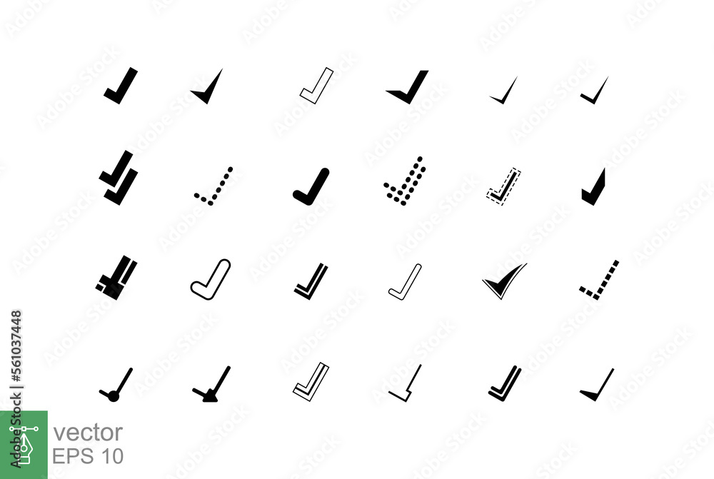 Check mark icon set. Simple flat style. Tick sign, checkmark, correct ...
