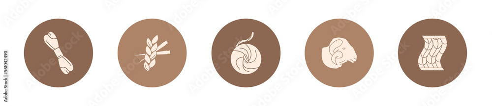 Sheer wool modern filled icon set, merino sheep concept, yarn thread ...