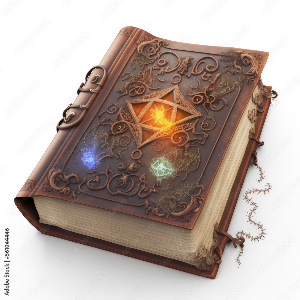 Magical book of spells spellbook with mystic runes and symbols ...