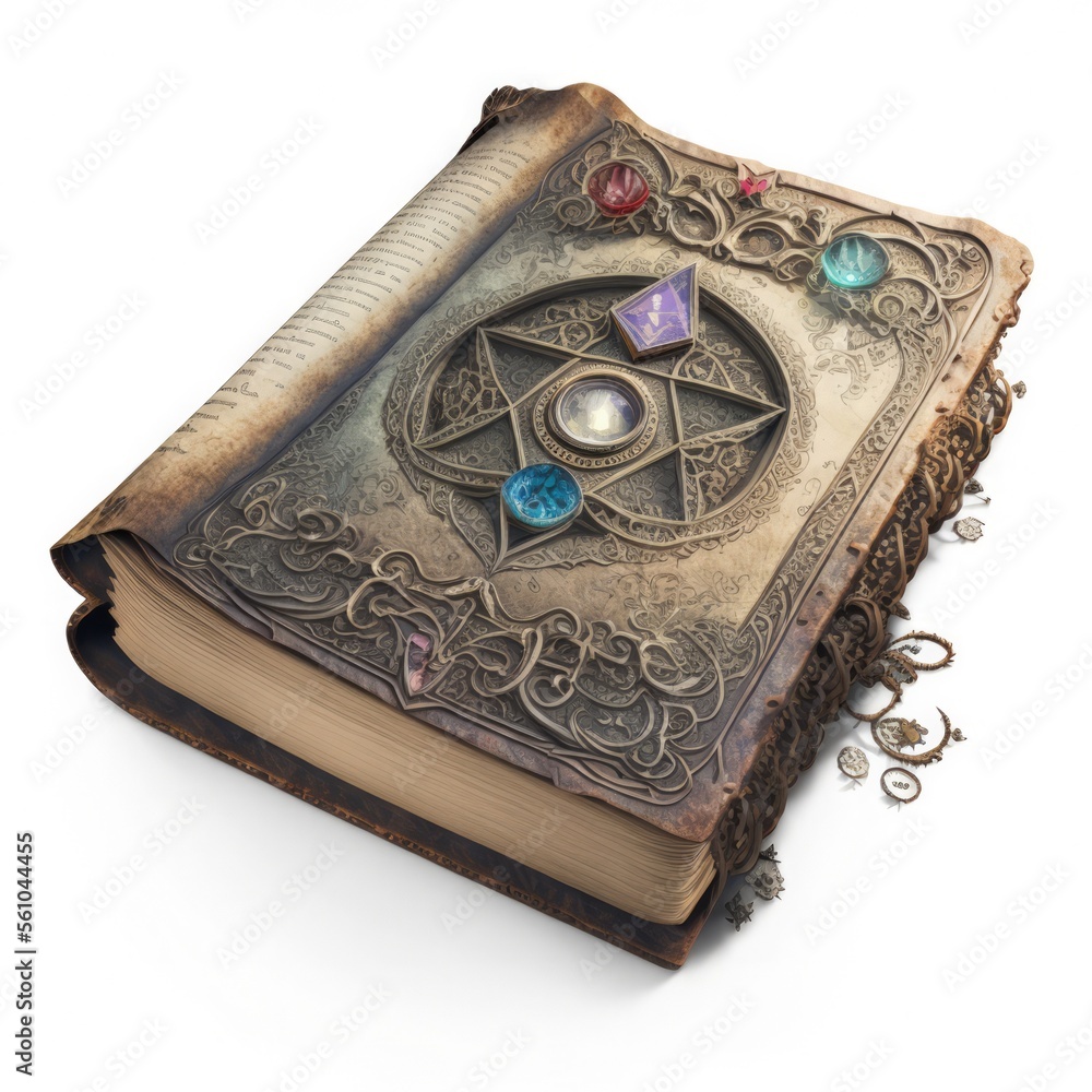 Magical book of spells spellbook with mystic runes and symbols ...
