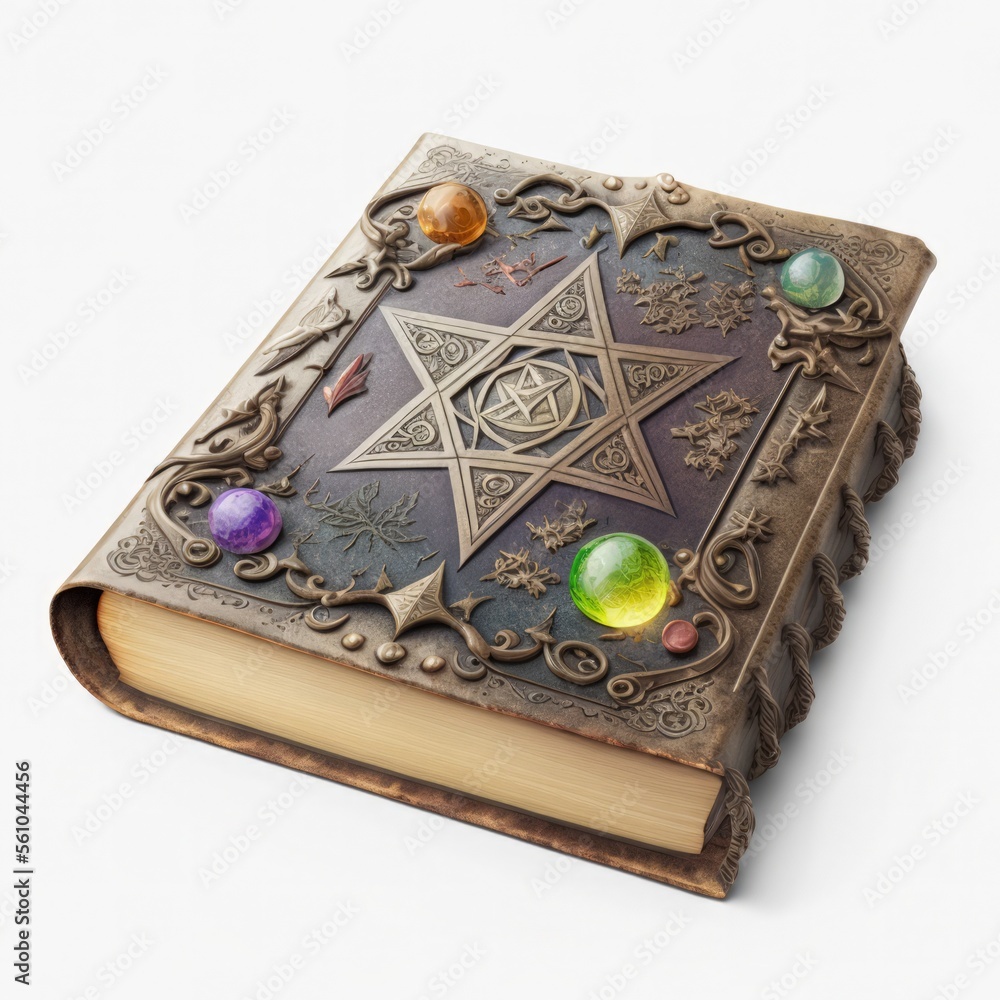 Magical book of spells spellbook with mystic runes and symbols ...