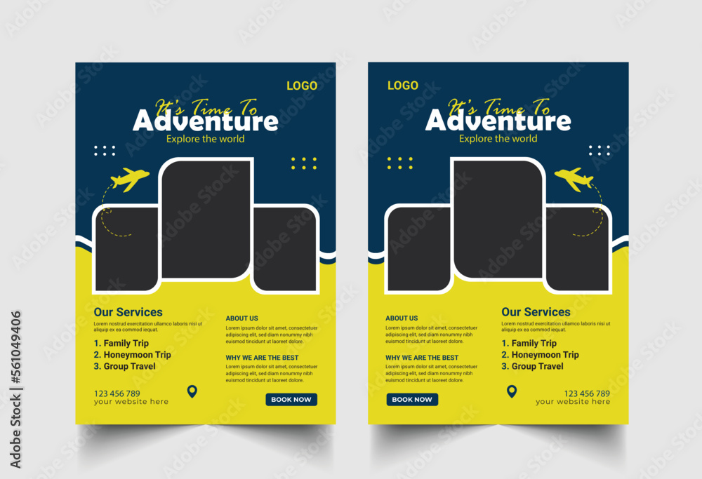 Travel flyer pamphlet brochure design layout space for photo background ...