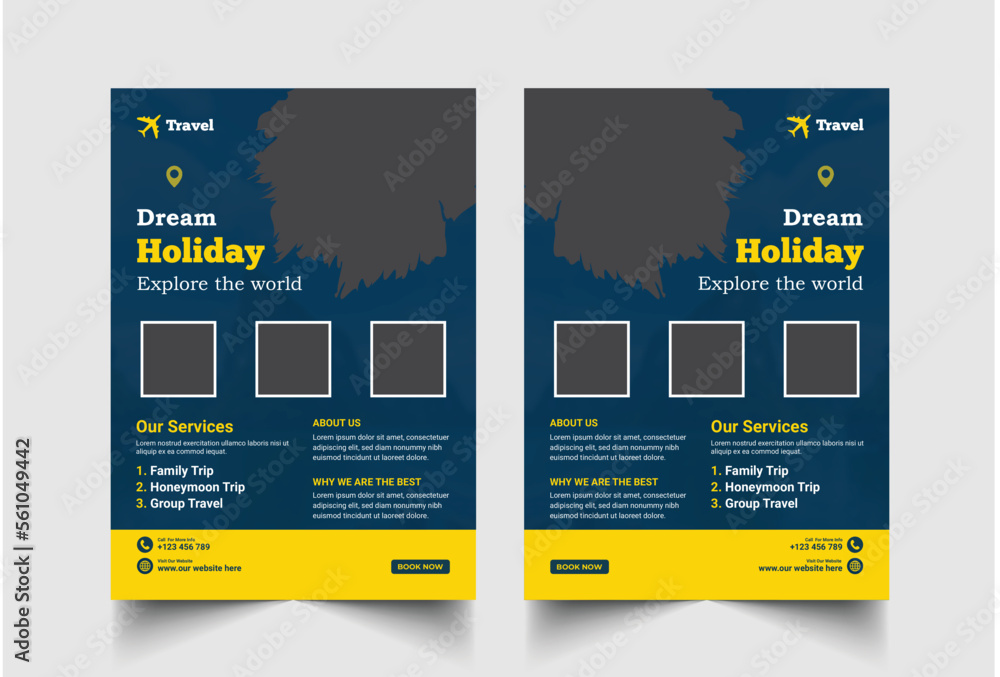 Travel flyer pamphlet brochure design layout space for photo background ...