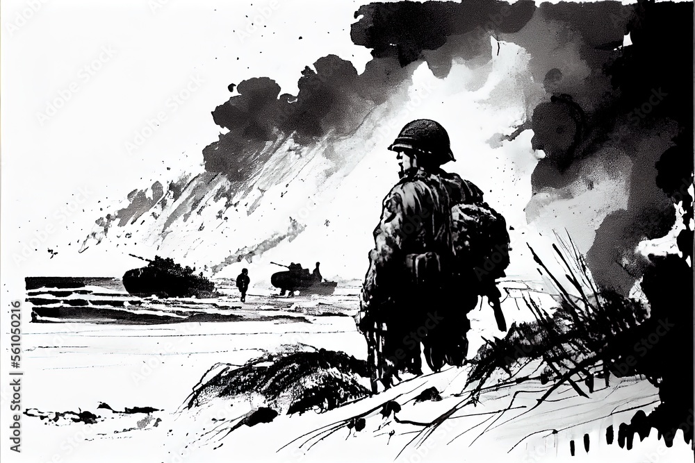 Allied soldier viewing the invasion of occupied France during Operation ...