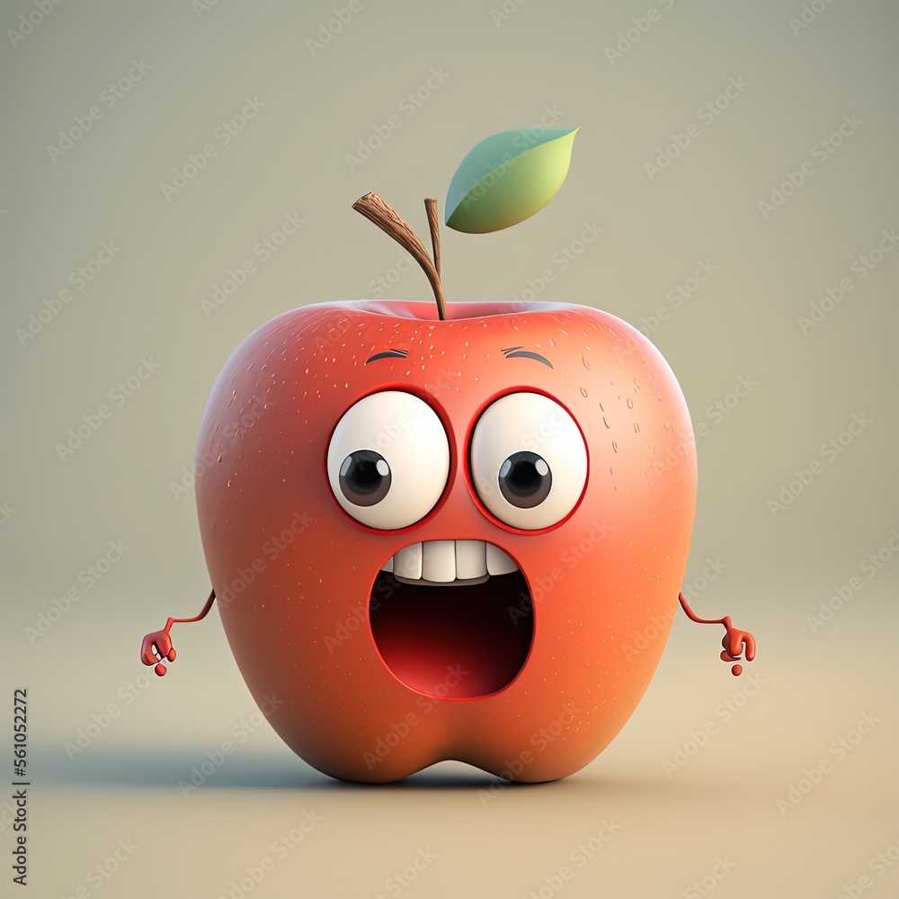 Cute Cartoon Apple Character (Generative AI) Stock Illustration | Adobe ...
