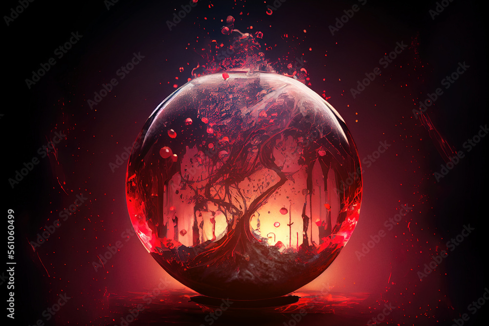 Mystic evil orb filled with red blood and dark matter. Digitally ...