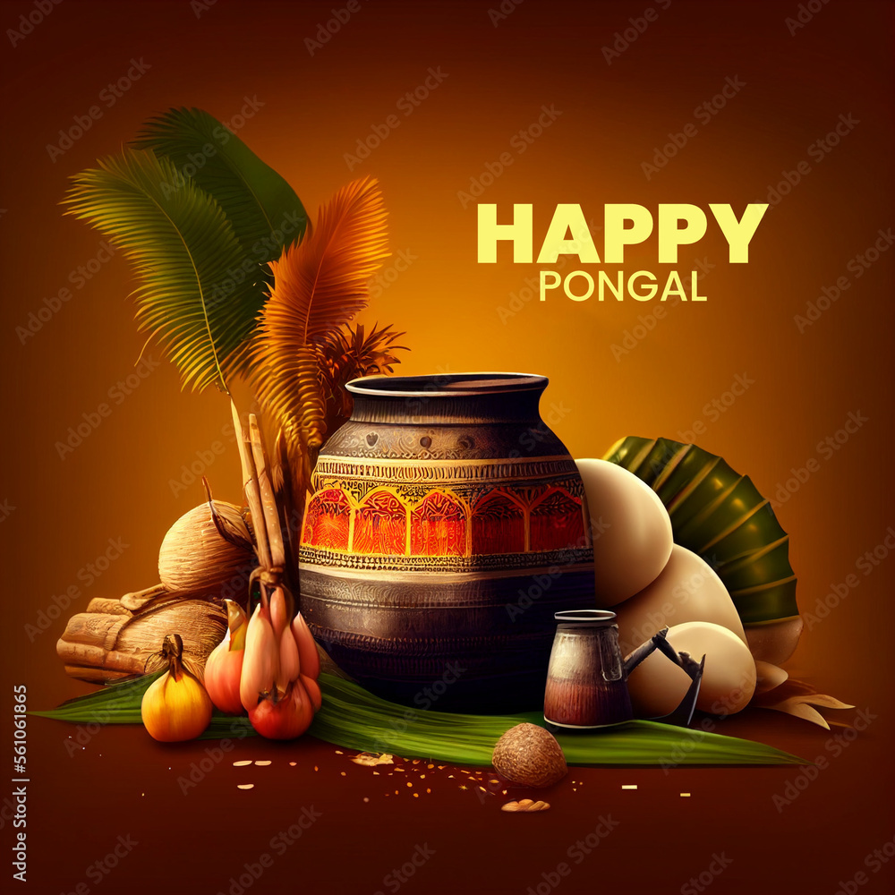 Happy Pongal Holiday Harvest Festival of Tamil Ai generated Stock ...