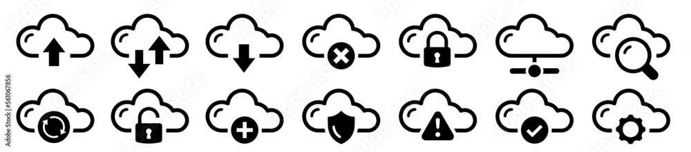 Collection cloud flat icon. Upload and download cloud. Cloud service ...