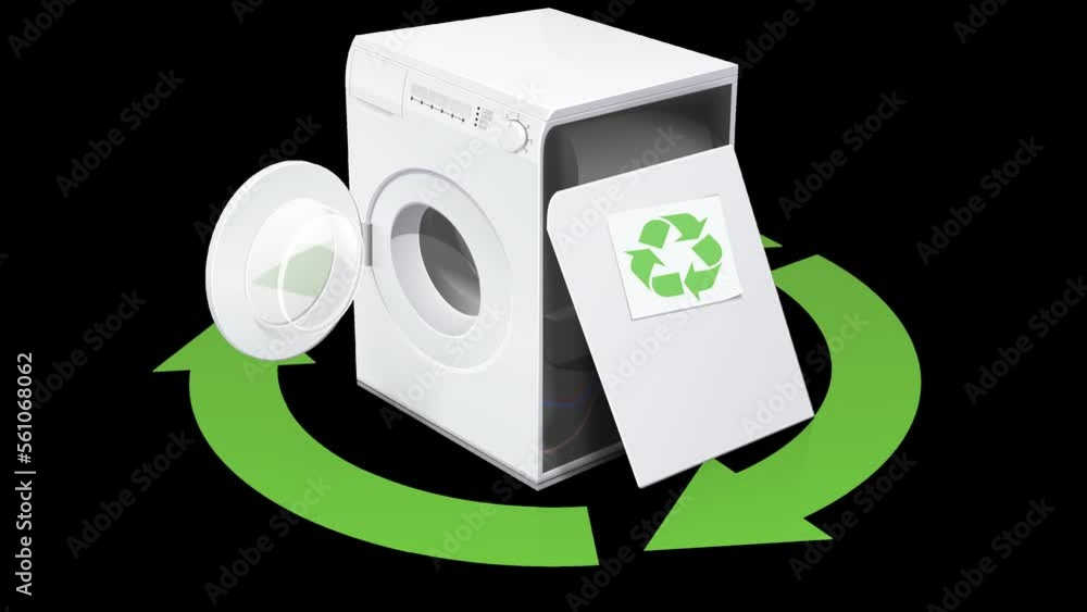 3D washing machine with open door and one side disassembled in the ...