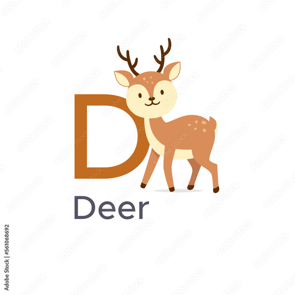 Vector Deer illustration, Letter D learning English alphabet cartoon ...