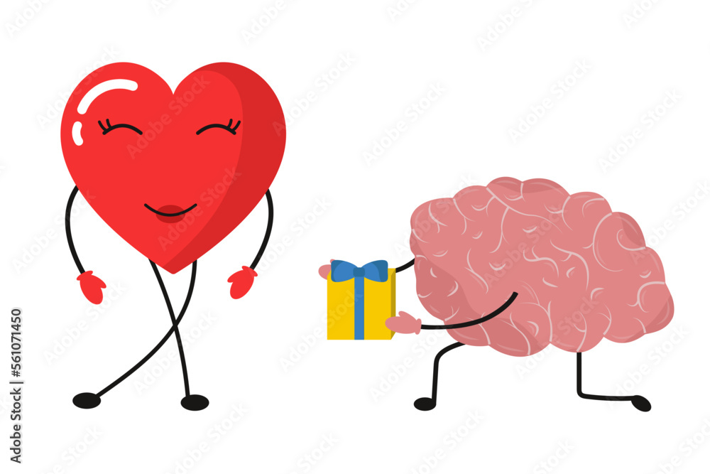 Emotional Quotient and Intelligence. Heart and Brain concept. Conflict ...