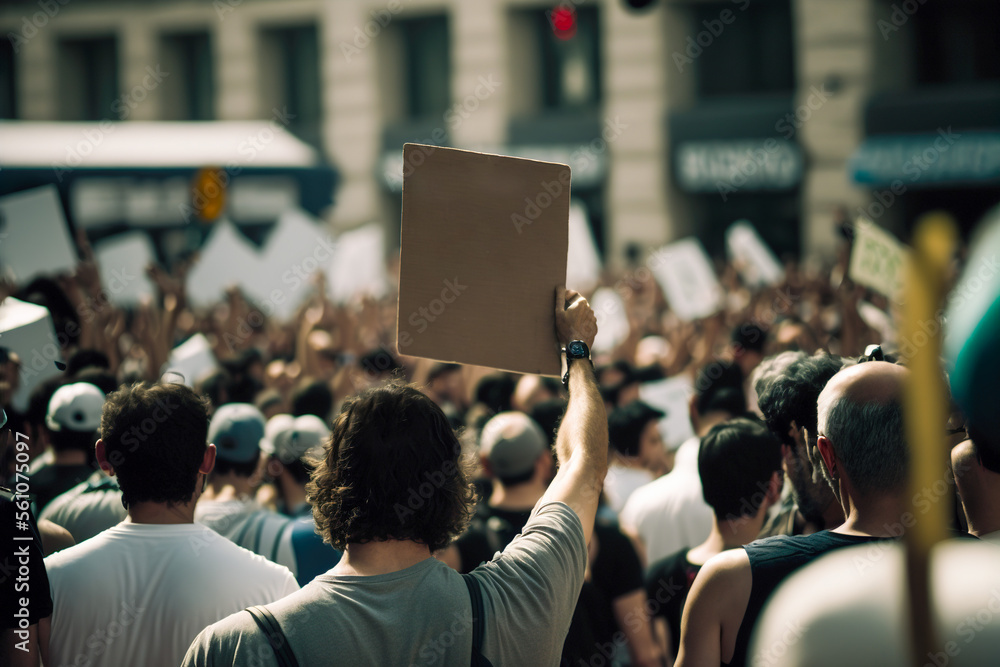 Protesters with empty signs, mock up, Generative AI Stock Illustration ...