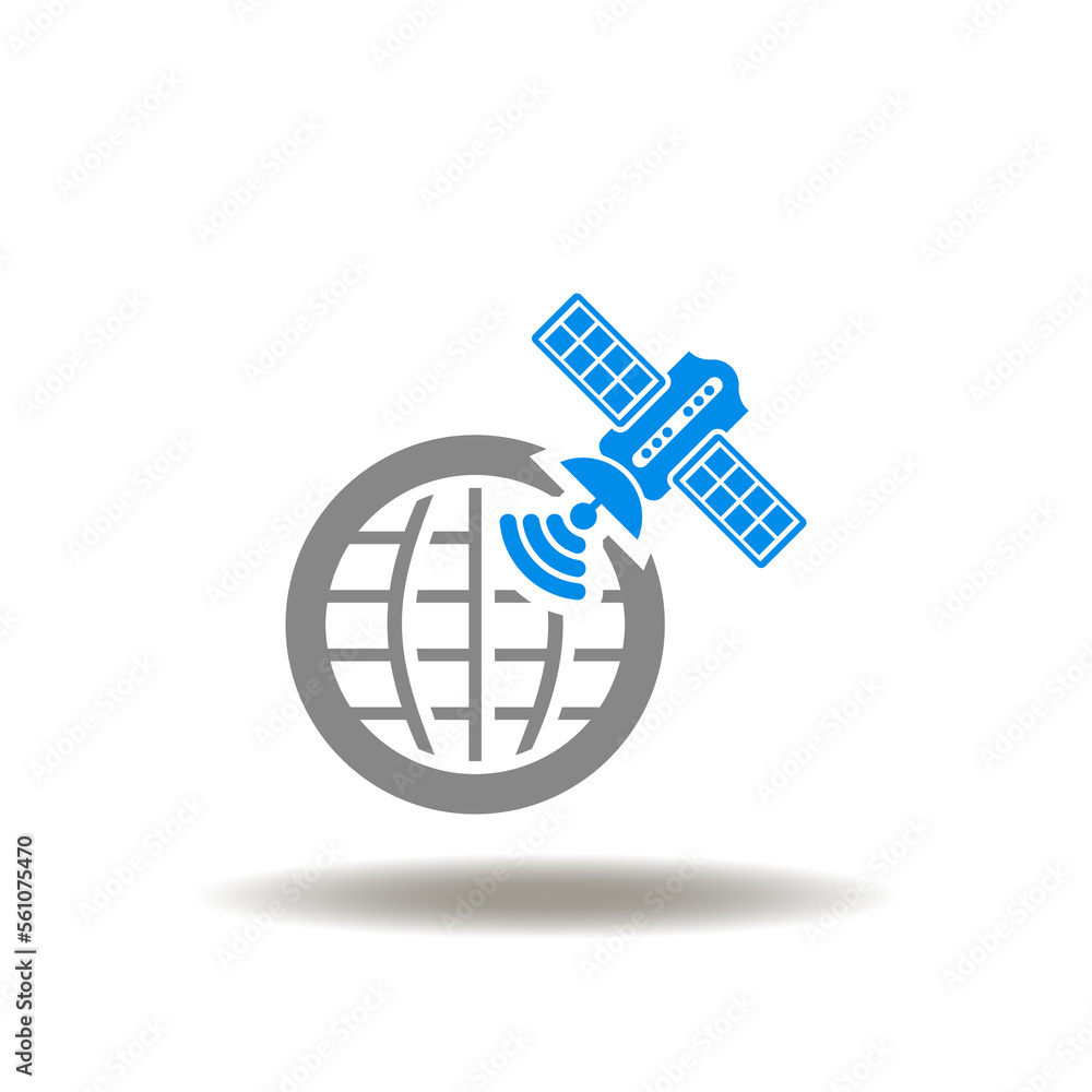 Vector illustration of earth planet and satellite. Icon of GPS mobile ...