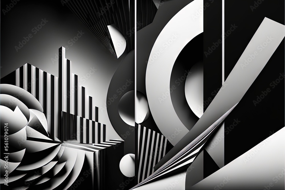 a black and white abstract painting with a spiral design on it's side ...