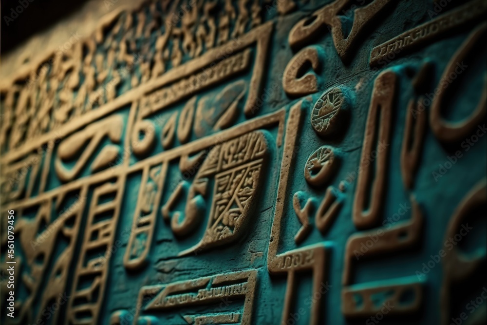 a close up of a wall with many different symbols on it and a black ...
