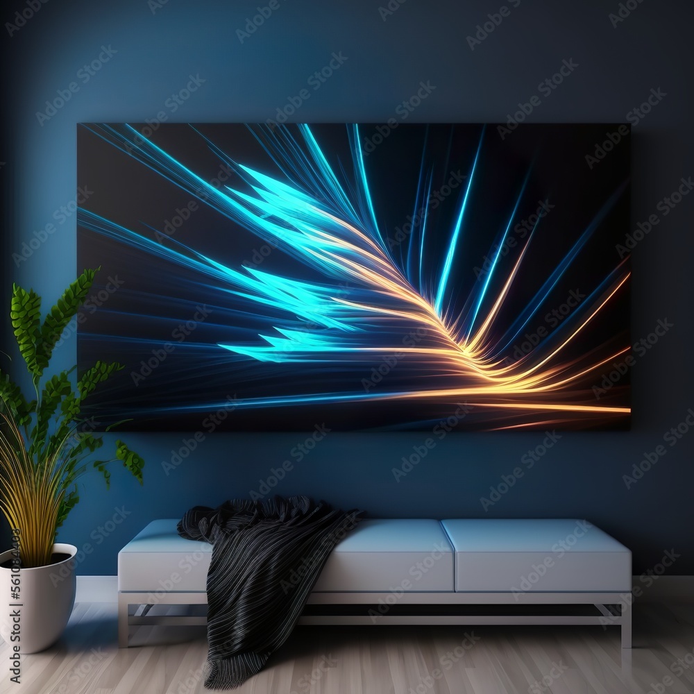 blue lightning-like beams of light on tv yellow modern led lcd big in ...